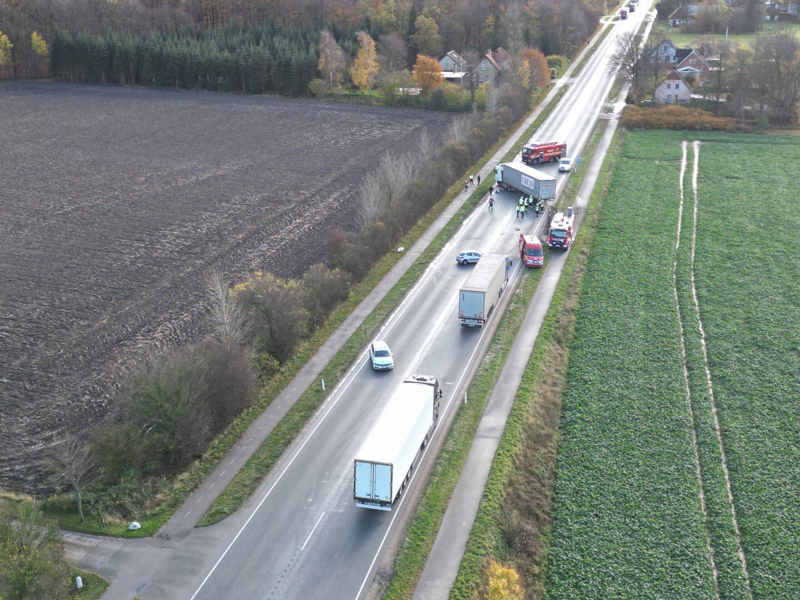 Alvorlig lastbilulykke på hovedvej