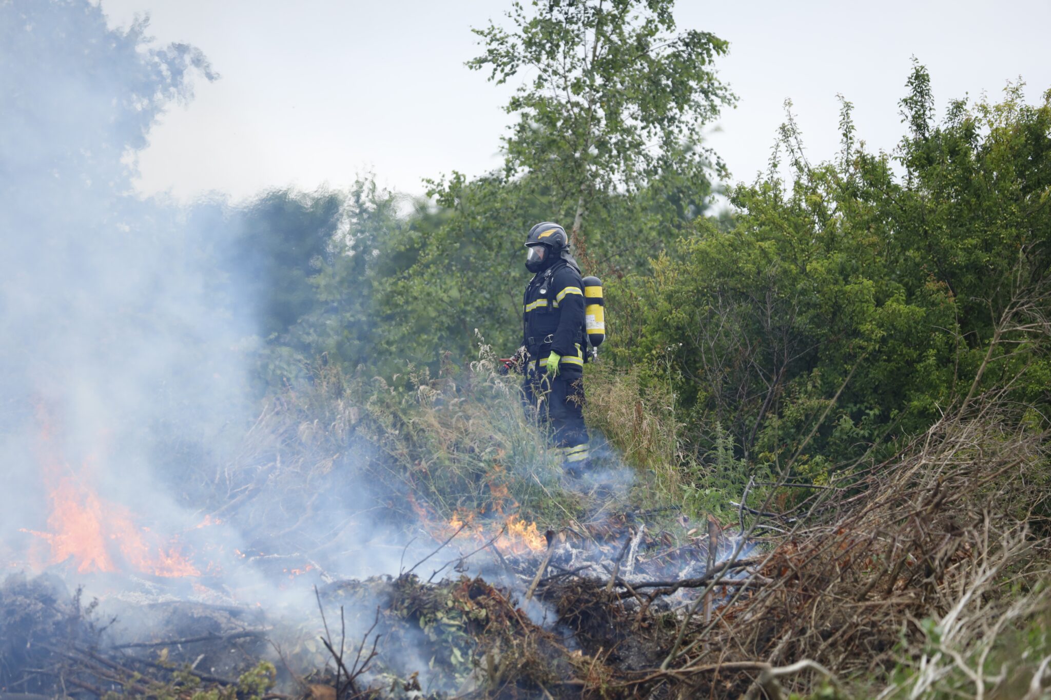 Flammer på grønt område: Kraftige røgskyer kan ses langt væk
